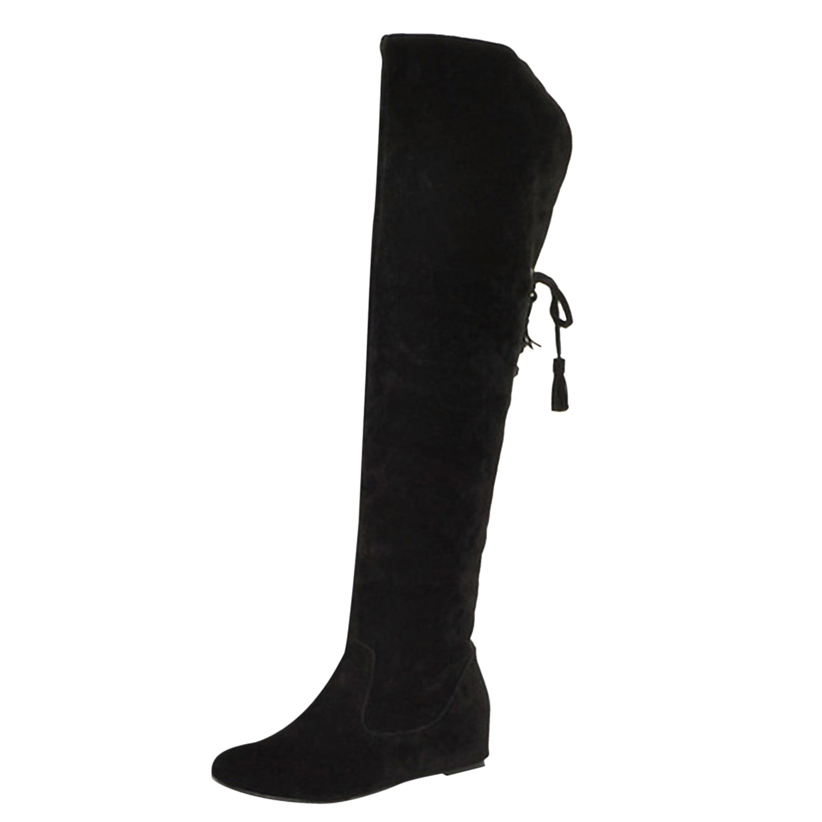 Entyinea Tall Boots For Women Low Heel Round Toe Zipper Knee High Riding Bootsblack 40