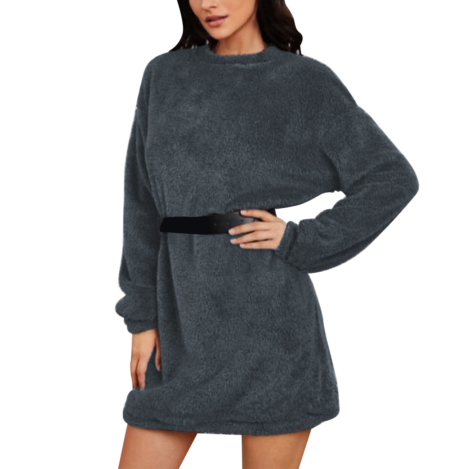 Entyinea Women Warm Sweater Dress Long Sleeve Crewneck Oversized Loose