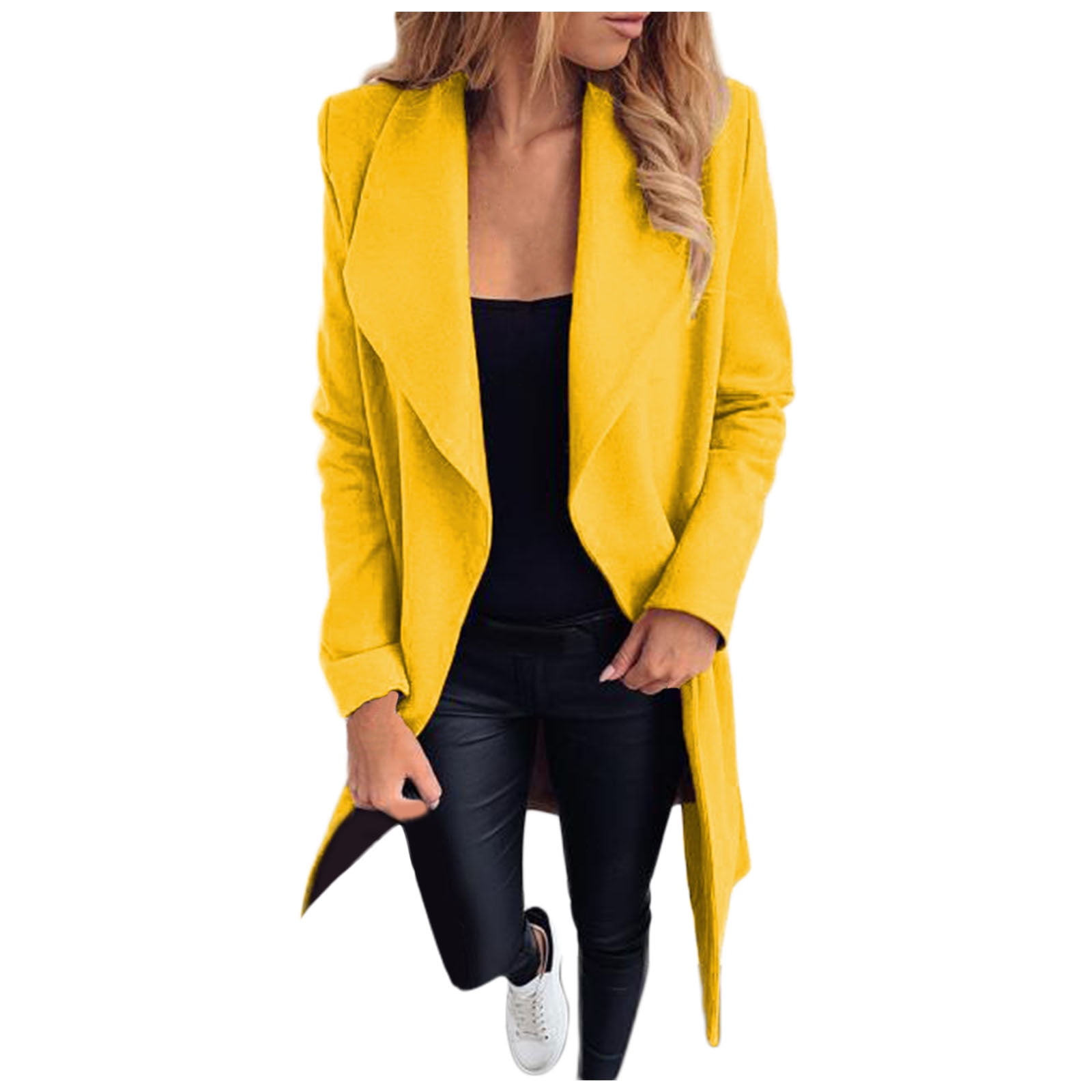 Entyinea Womens Classic Coat Double- Slim Overcoat Classic Lapel ...
