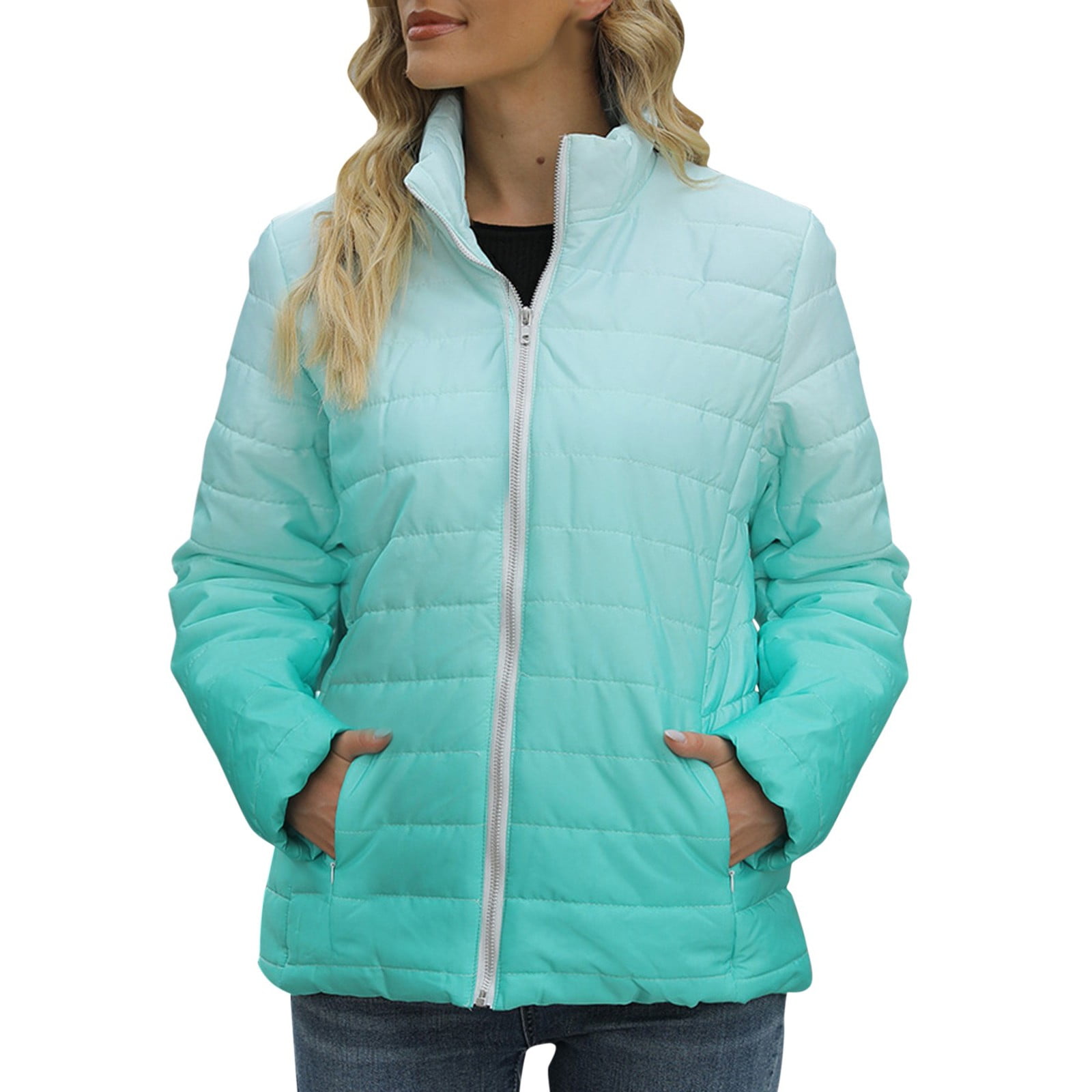 Entyinea Womens Fashion Puffer Jacket Long Sleeve Zip Puffer Jacket ...