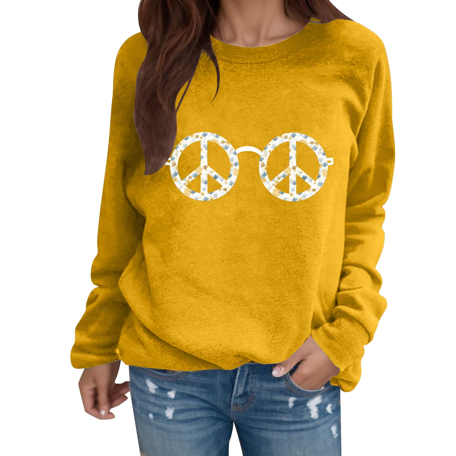 Entyinea Womens Sweatshirt Crew Neck Long Sleeve Casual Slit Sloucthy