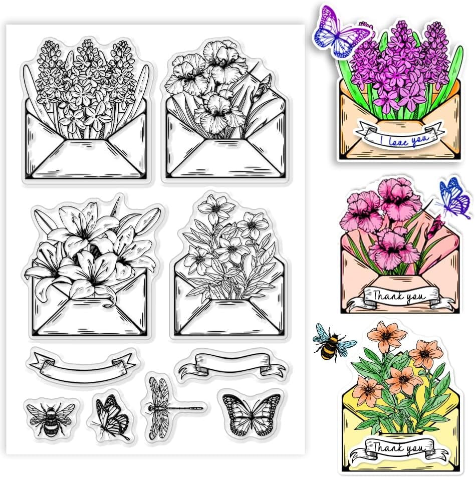 Envelope Clear Stamps Flowers Rubber Stamps Transparent Silicone Seals ...
