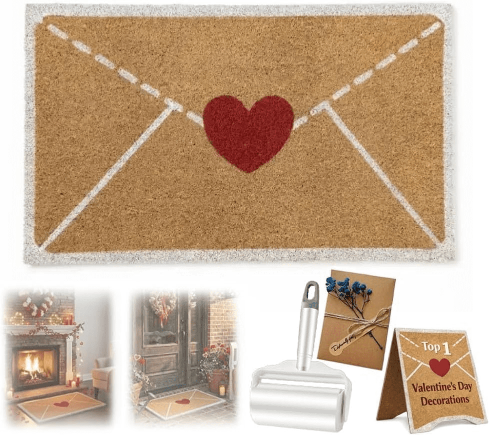 Envelope Heart Valentine Rug, Artificial Coir Outdoor Doormat, Non-Slip ...