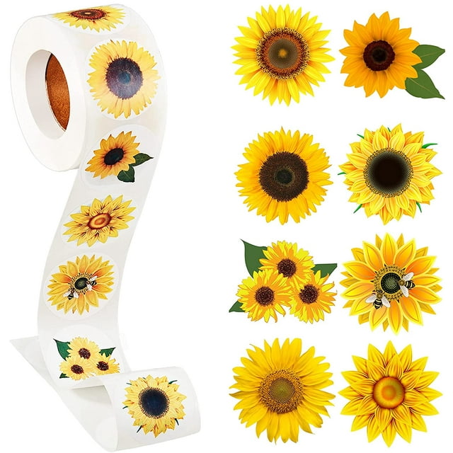 Hisgeru 500 Pcs 1.5' Sunflower Stickers, 8 Patterns, Adhesive Envelope ...