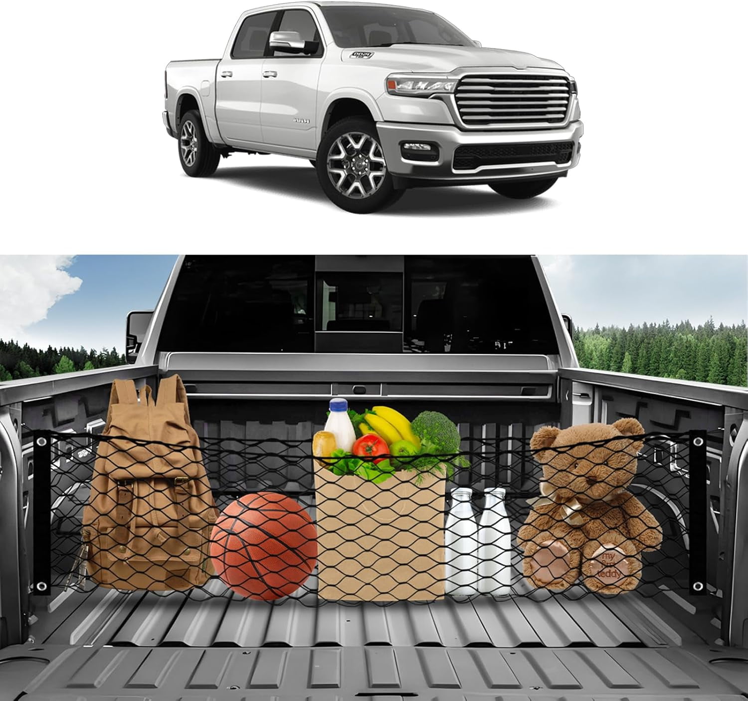 Envelope Style Truck Bed Cargo Net for Dodge Ram 1500 2019-2024 2025 ...