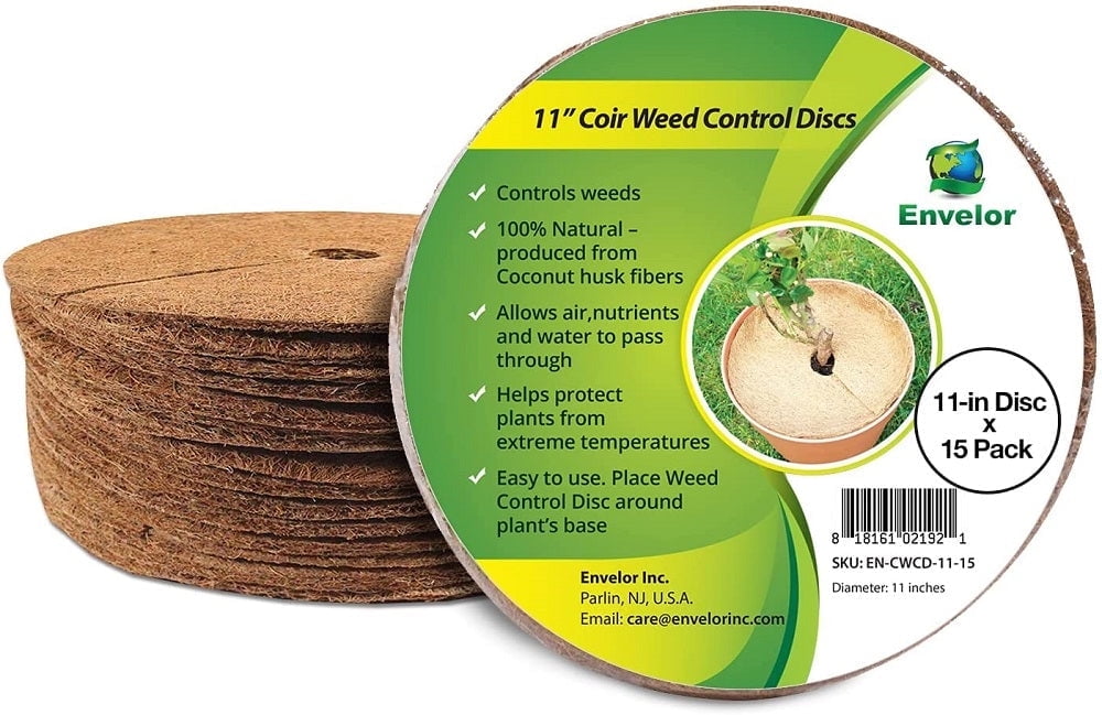 Envelor Coco Coir Tree Ring Mulch Mat, 11-Inch, 15 Pack - Weed Control ...