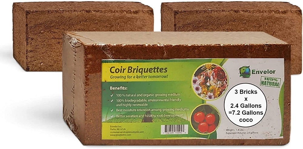 Envelor 3-Pack Coco Coir Bricks, 2.4 Gallons Compressed Organic Soil ...