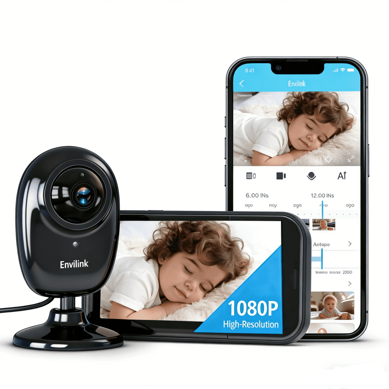 Envilink Smart Video Baby Monitor, 1080P Camera, Cry and Face Cover ...