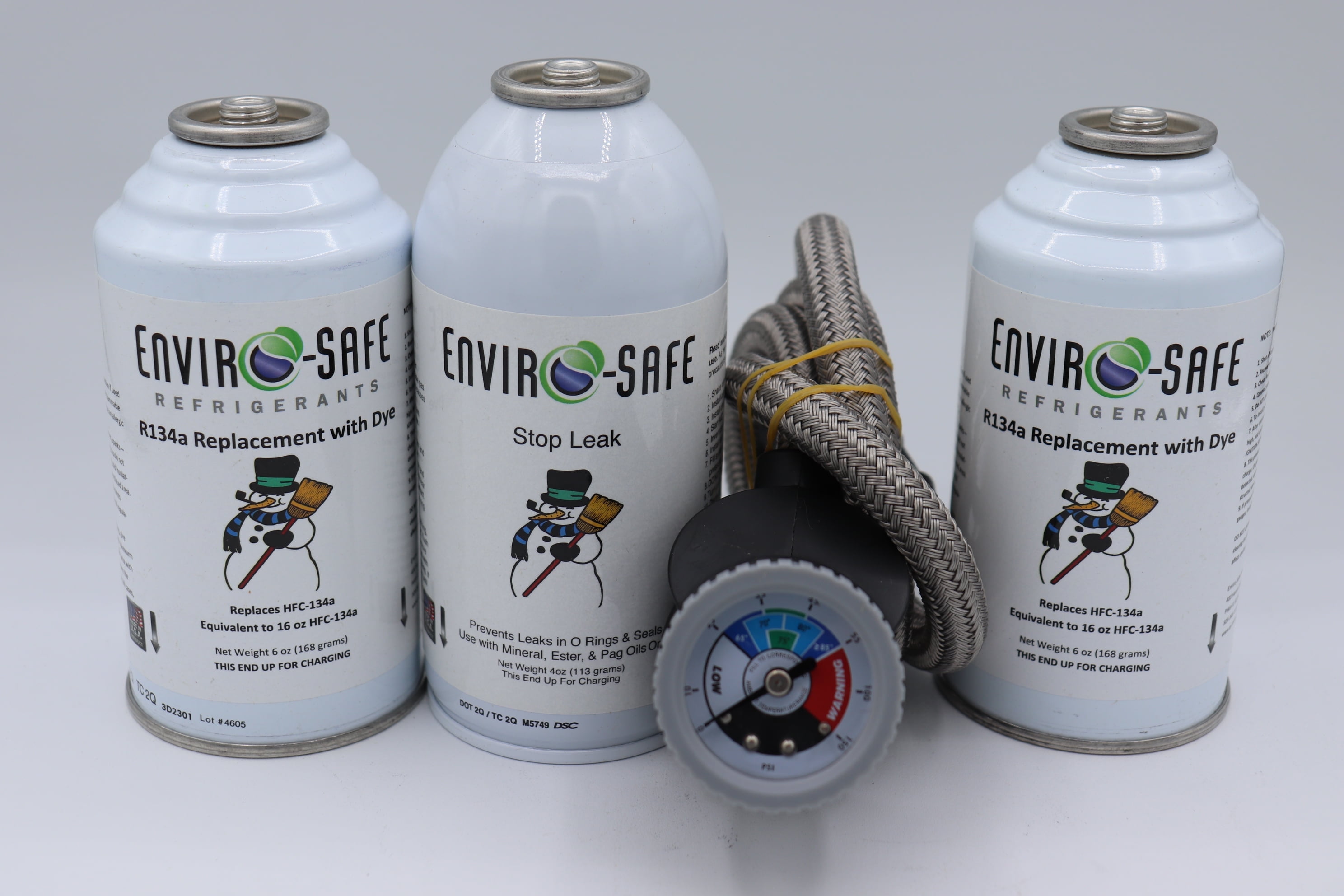 Enviro-Safe Auto AC 134 Replacement Refrigerant, Dye Stop Leak, Gauge ...