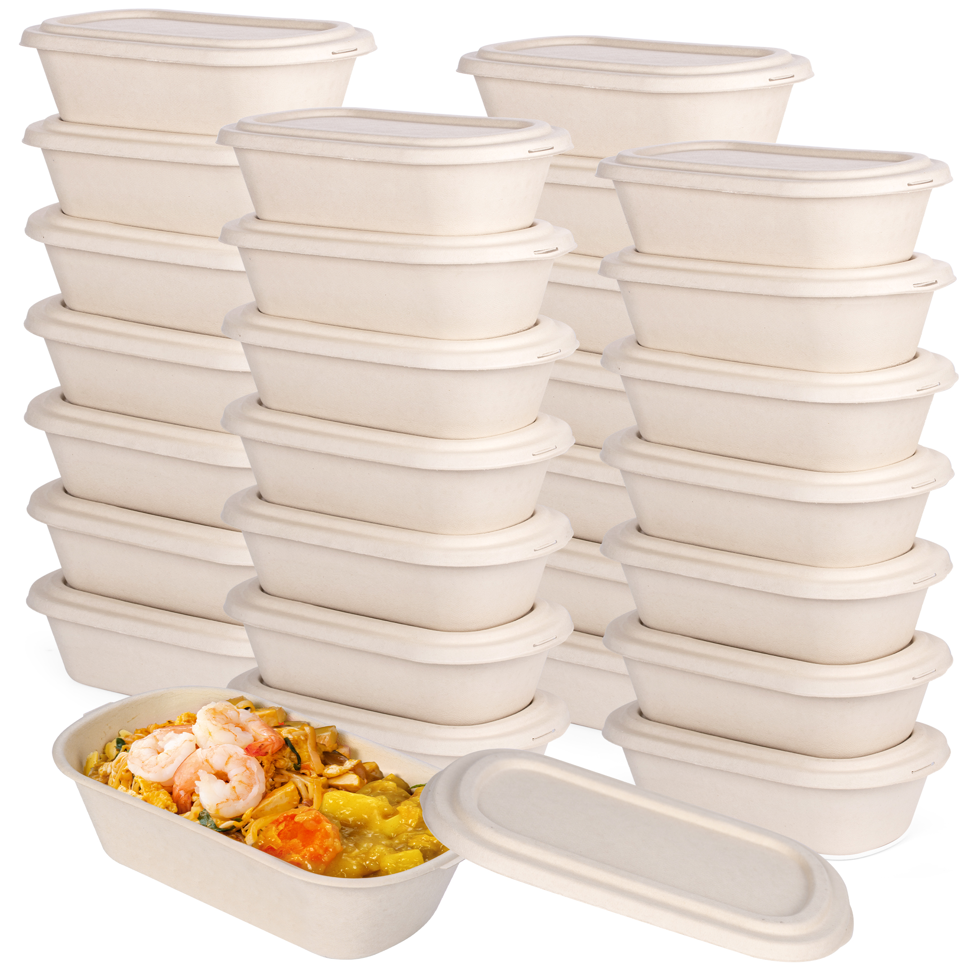 [250 Pack] 32oz Compostable Square Container Eco Friendly Bowls ...