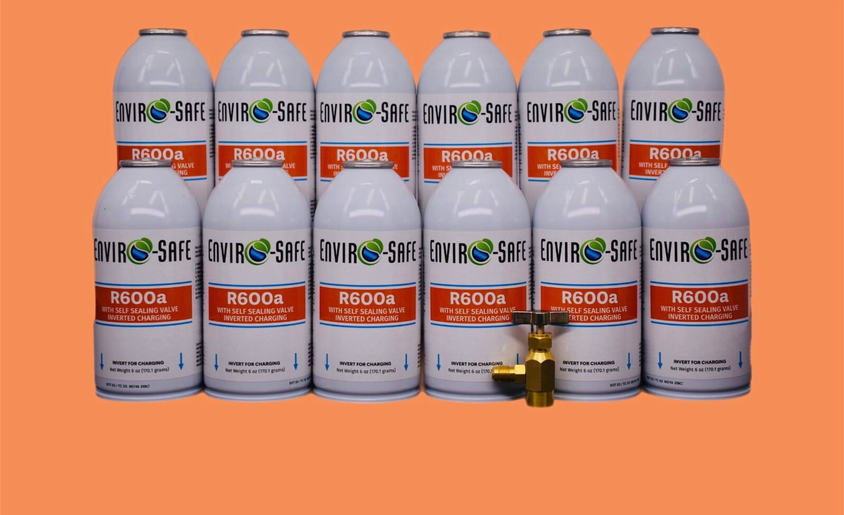 Enviro-Safe R600a Refrigerant w/ k28 Self-Sealing Cap | 12 Cans + Top ...