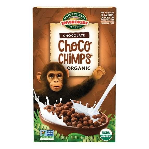 EnviroKidz Choco Chimps - Organic, Gluten-Free, Cacao Cocoa Chocolate Puffs Cereal for Kids, 10 ...