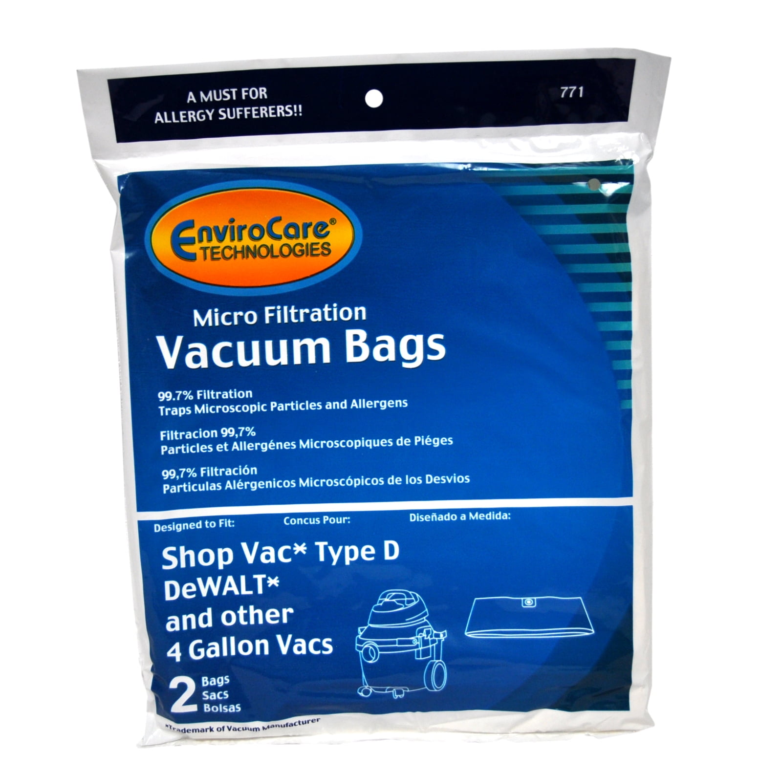 Envirocare Vacuum Bags Designed To Fit Shop Vac Type D and Other 4 ...