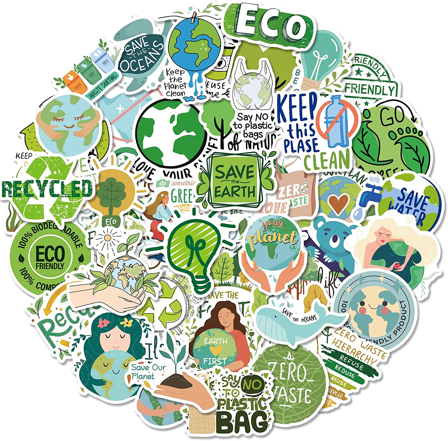 Environmental Protection Stickers, 50PCS Cute Earth Day Stickers for ...