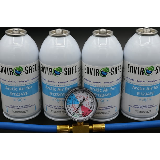 Envirosafe Arctic air for R-1234YF, R1234, r1234yf Refrigerant Support, 4 cans and a gauge ...