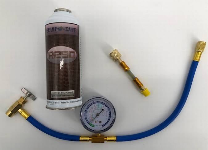 Envirosafe R290 8 oz Can, Gauge Set & Proseal Mini Direct Inject Kit ...