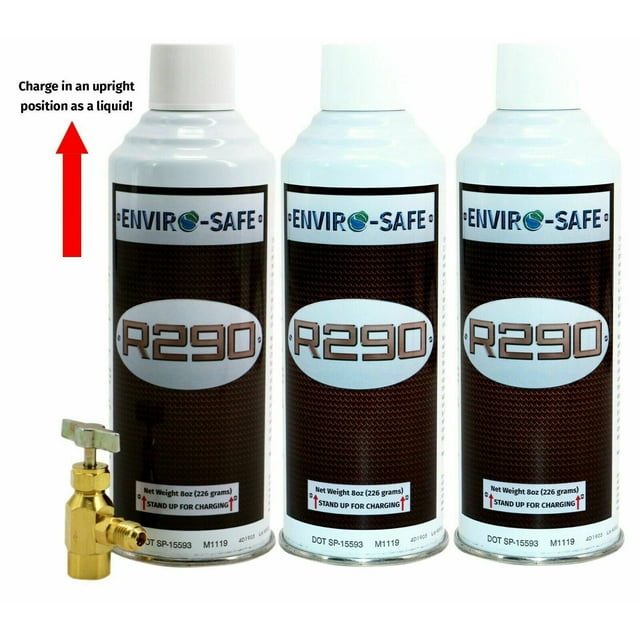 Envirosafe R290 Refrigerant (UPRIGHT CAN!) 3 Cans & Top Tap Kit, R-290a. R290a - Walmart.com