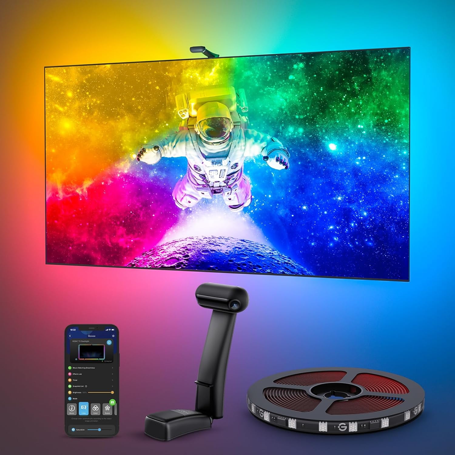 Envisual TV LED Backlight T2 with Dual Cameras, 21ft RGBIC Wi-Fi LED ...