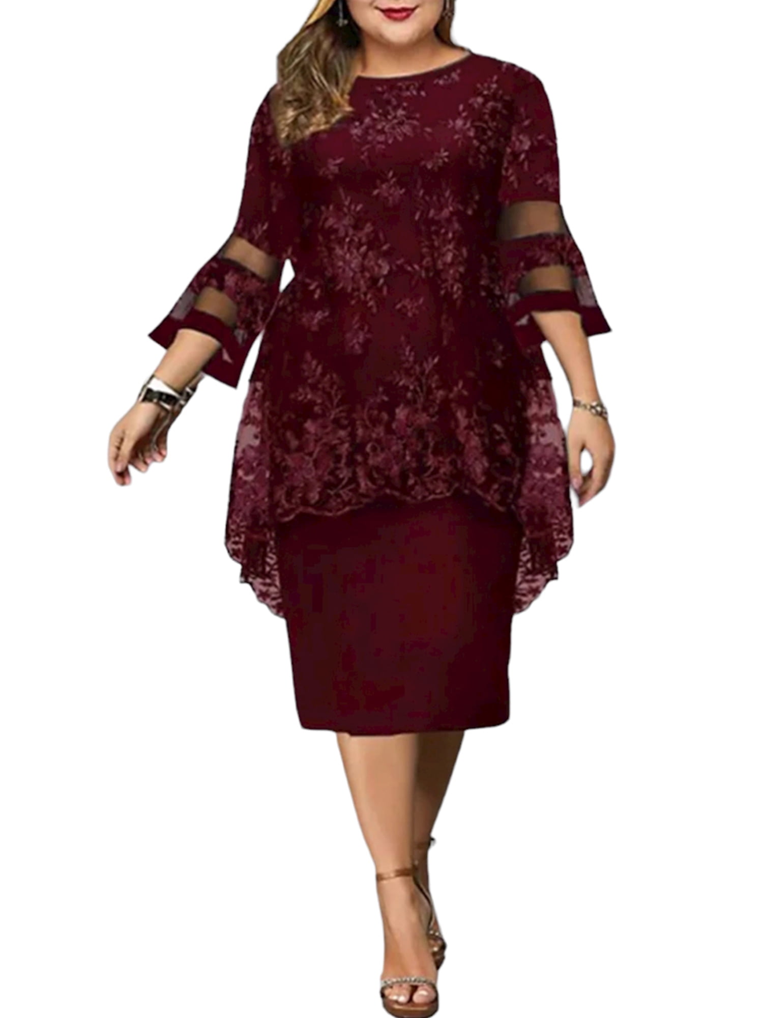 Enwejyy Women Party Cocktail Formal Dress Ball Gown Floral 3/4 Sleeve ...