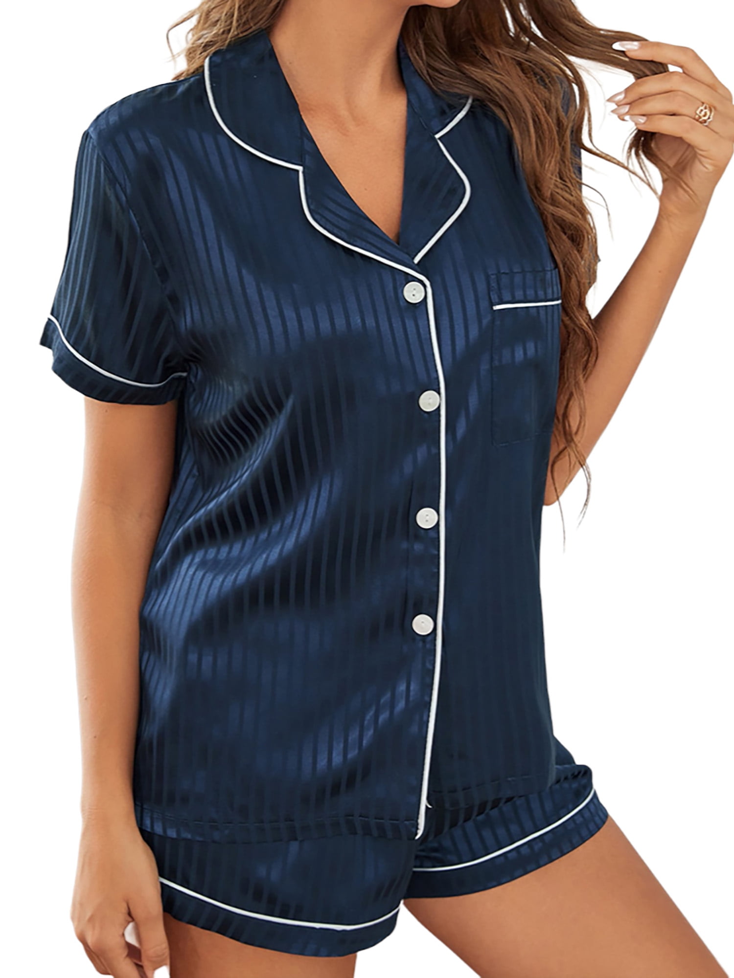 Enwejyy Women Sleepwear Woven Short Sleeve Chemise Nightshirt Nightgown ...