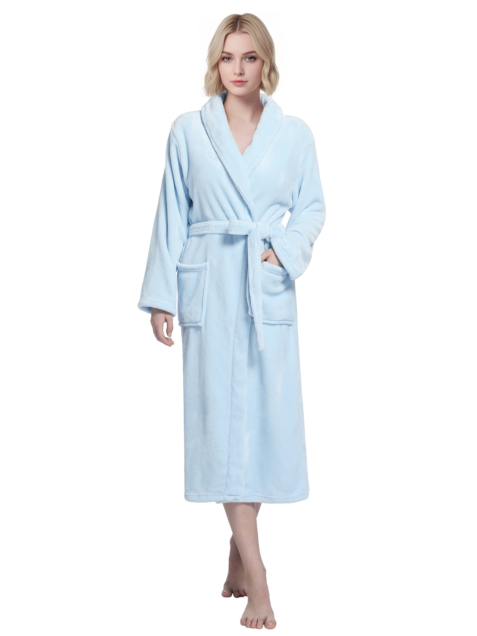 Enwphrey Blue Women Robe Soft Cozy Warm Bathrobe Ladies Long Fleece ...