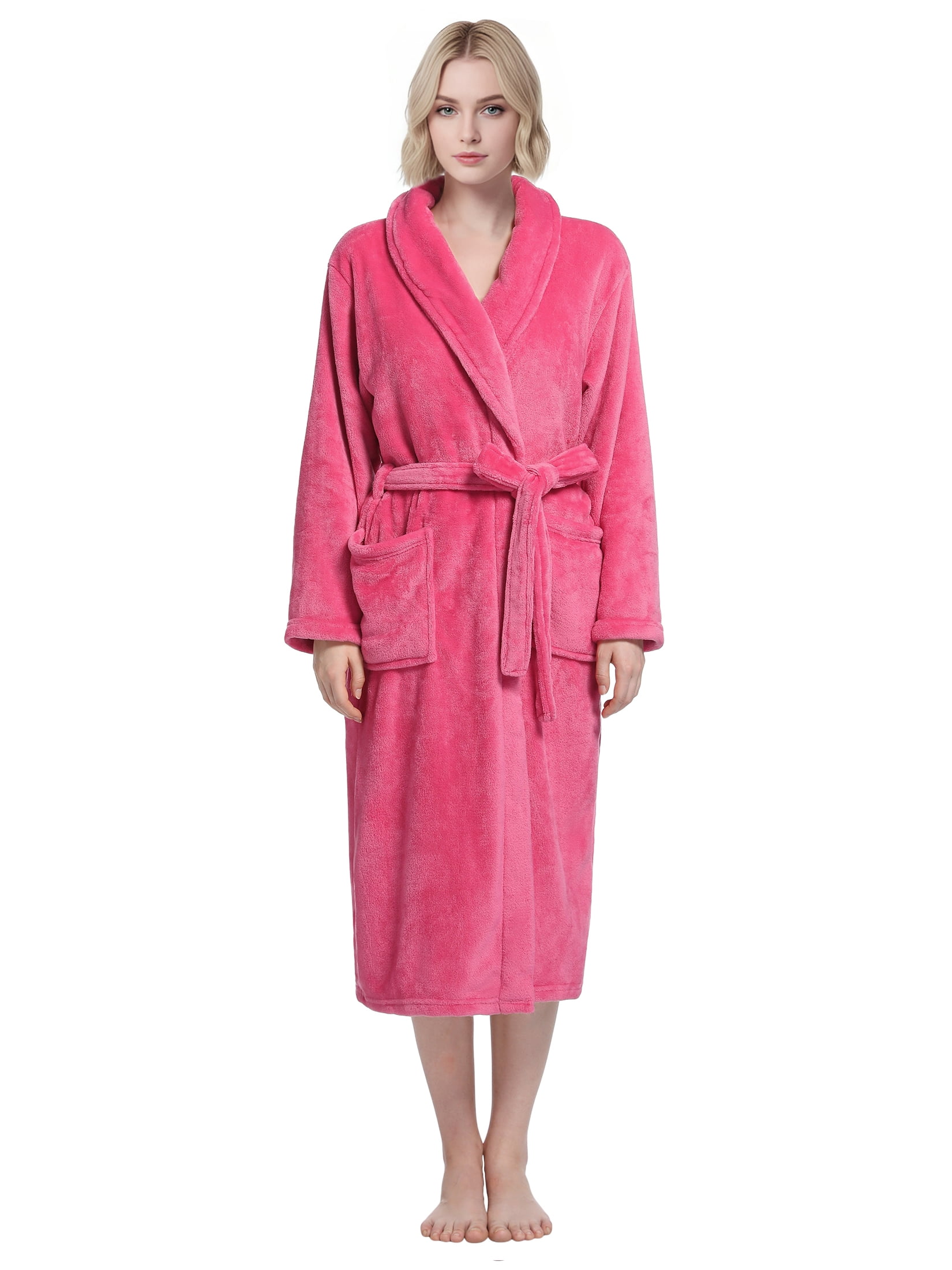 Enwphrey Rose Red Women Robe Soft Cozy Warm Bathrobe Ladies Long Fleece ...