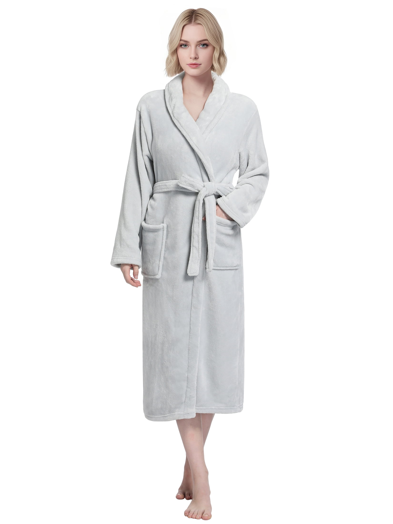 Enwphrey Grey Women Robe Soft Cozy Warm Bathrobe Ladies Long Fleece ...