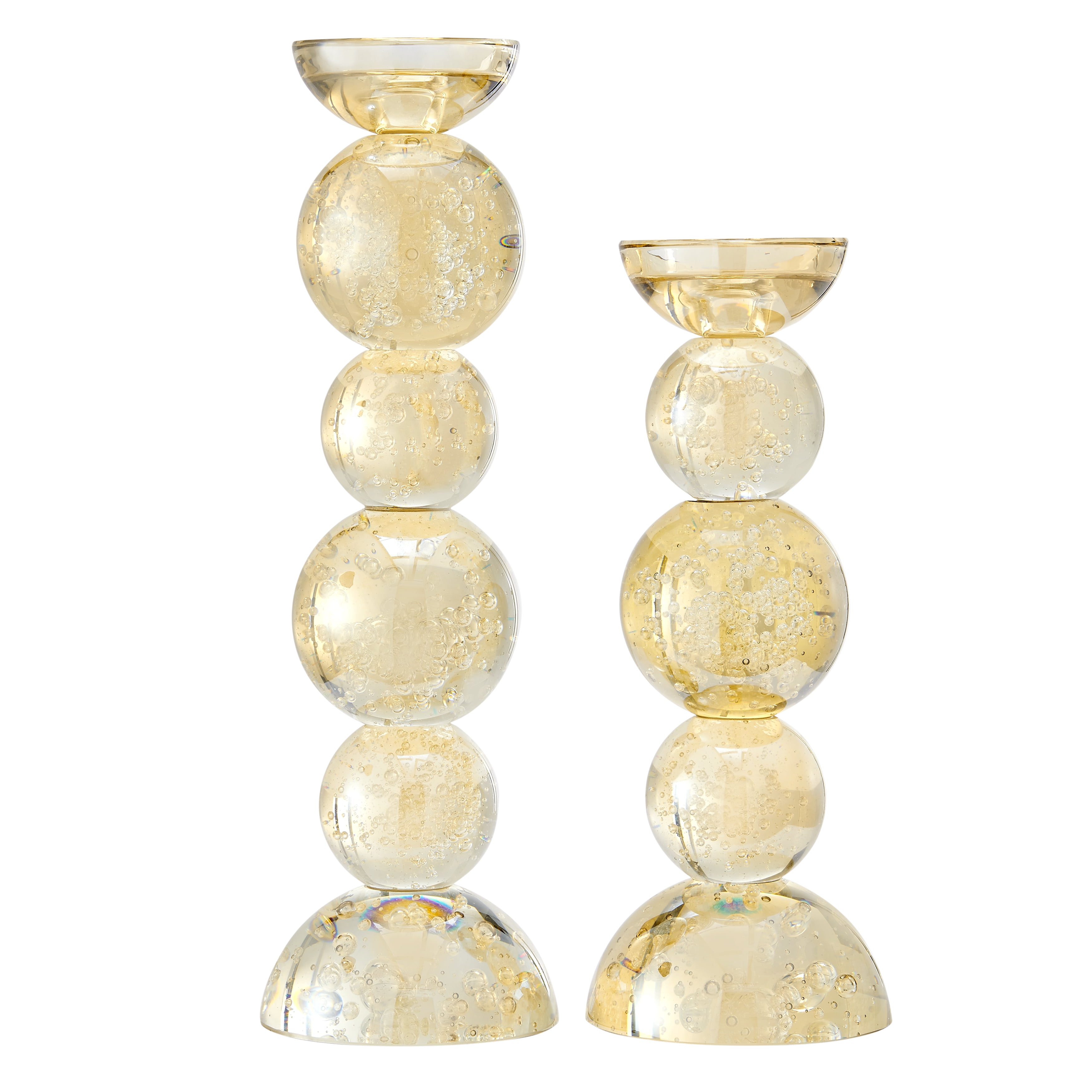 Enya Champagne Gold Tint Bubble Glass Stacked Orb Pillar Candle Holder ...