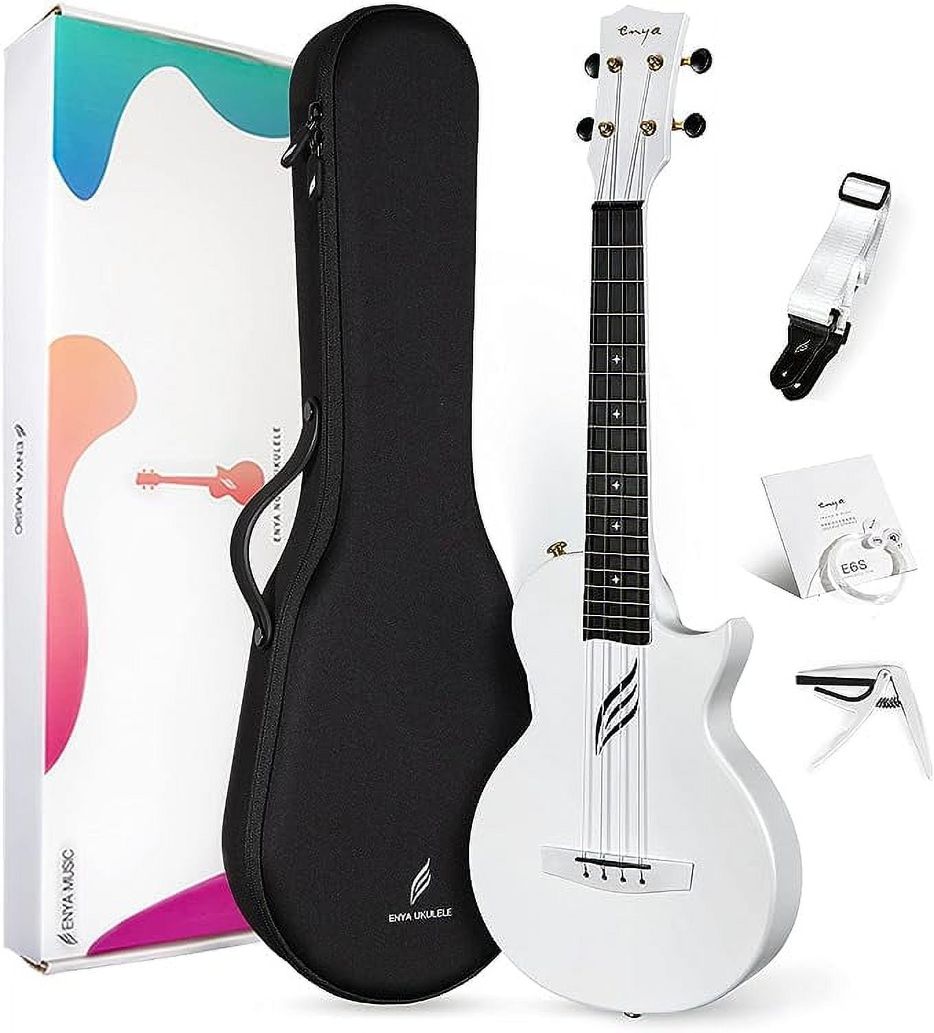 Enya Musical Tenor Ukulele 26 Inch Carbon Fiber Cutaway, White, 5.84 lb ...