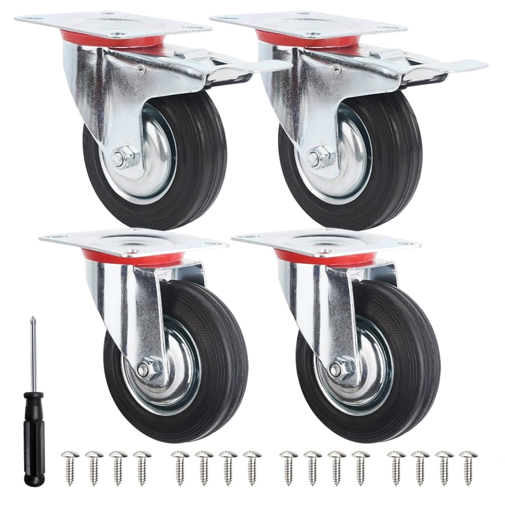 Enyke 3 inch Heavy Duty Casters Set of 4, Black Rubber Industrial ...