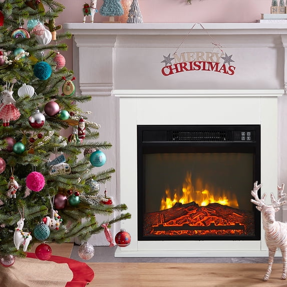 Enyopro 18" Electric Fireplace Heater, 1400W Wooden Cabinet Heater with ...