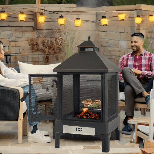 Enyopro 2-in-1 Heavy-Duty Outdoor Fire Pit & Cooking Stove with Swivel ...