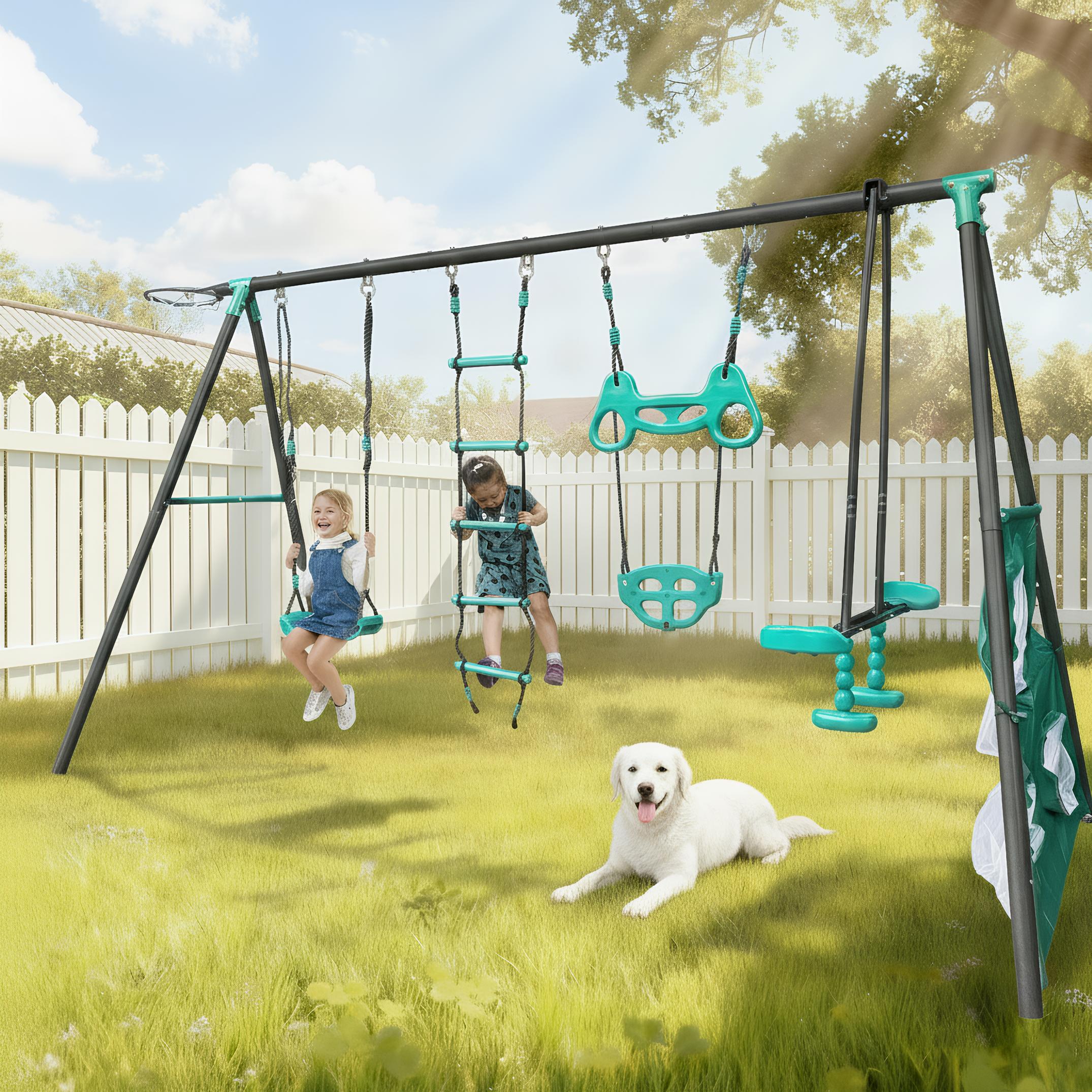 SESSLIFE 5 in 1 Kids Metal Swing Set for Backyard Playground, Big Play ...