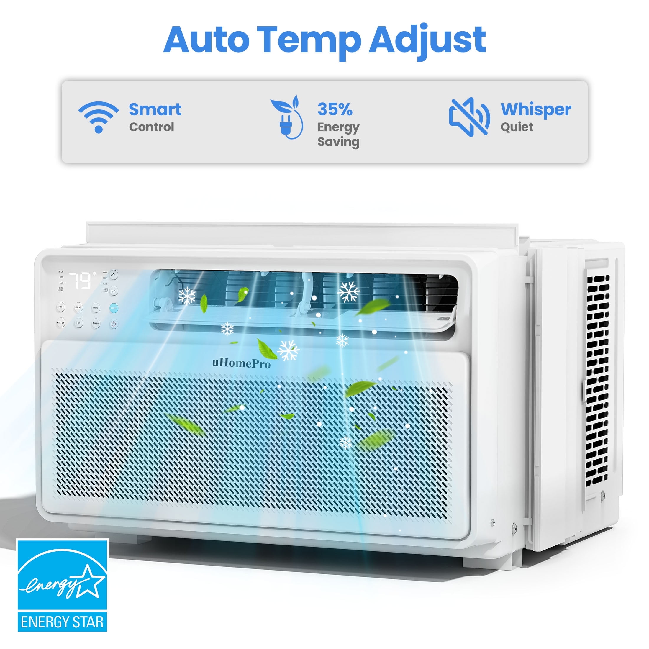 Uhomepro 8000 BTU Smart Inverter Window Air Conditioner, Cools 350 Sq ...