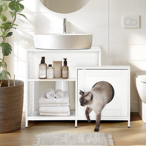 Enyopro Hidden Cat Litter Box Enclosure with Divider, Indoor Cat House ...
