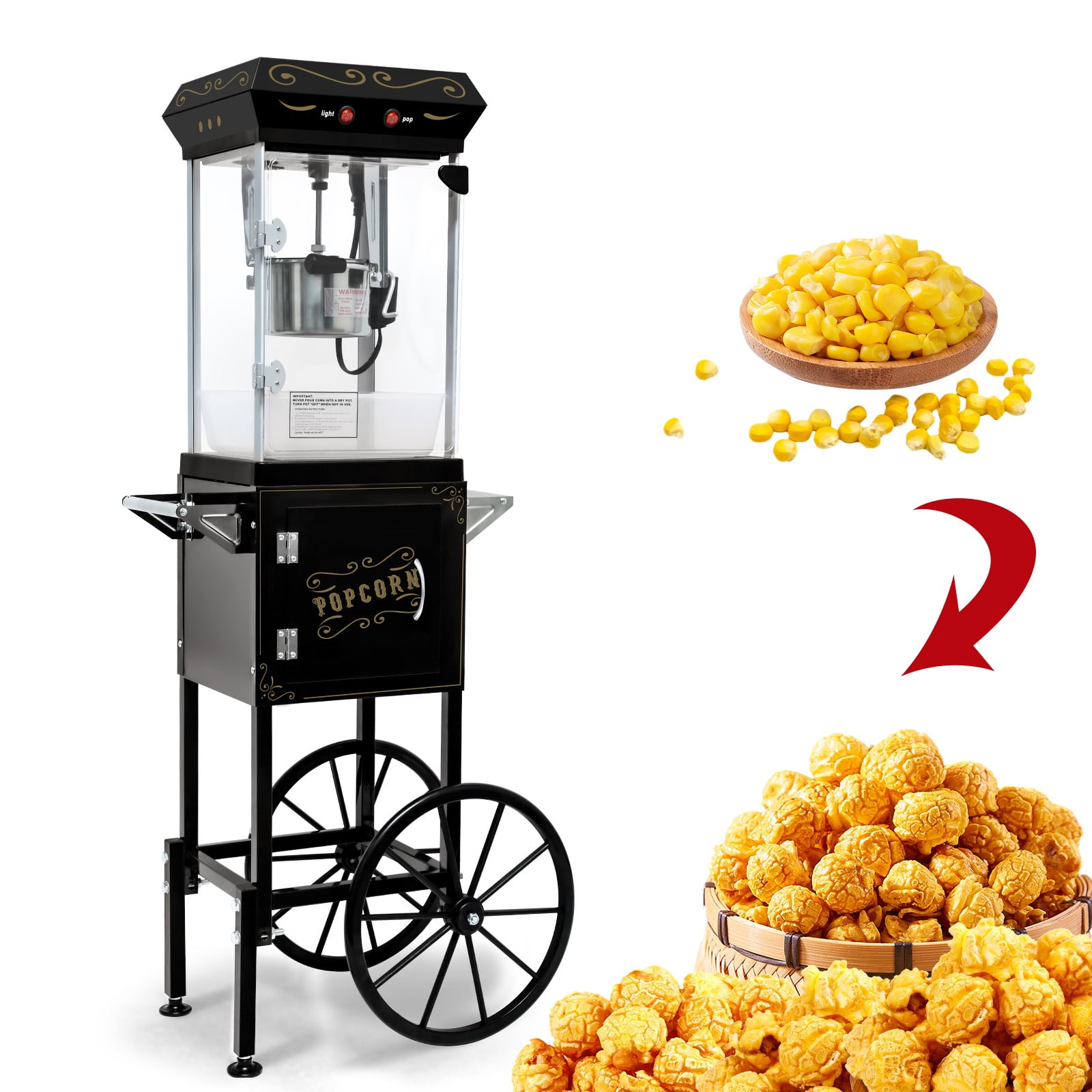 Enyopro Movie Theater Popcorn Machine with Cart, 480W Popcorn Cart with 6oz Stainless Steel ...