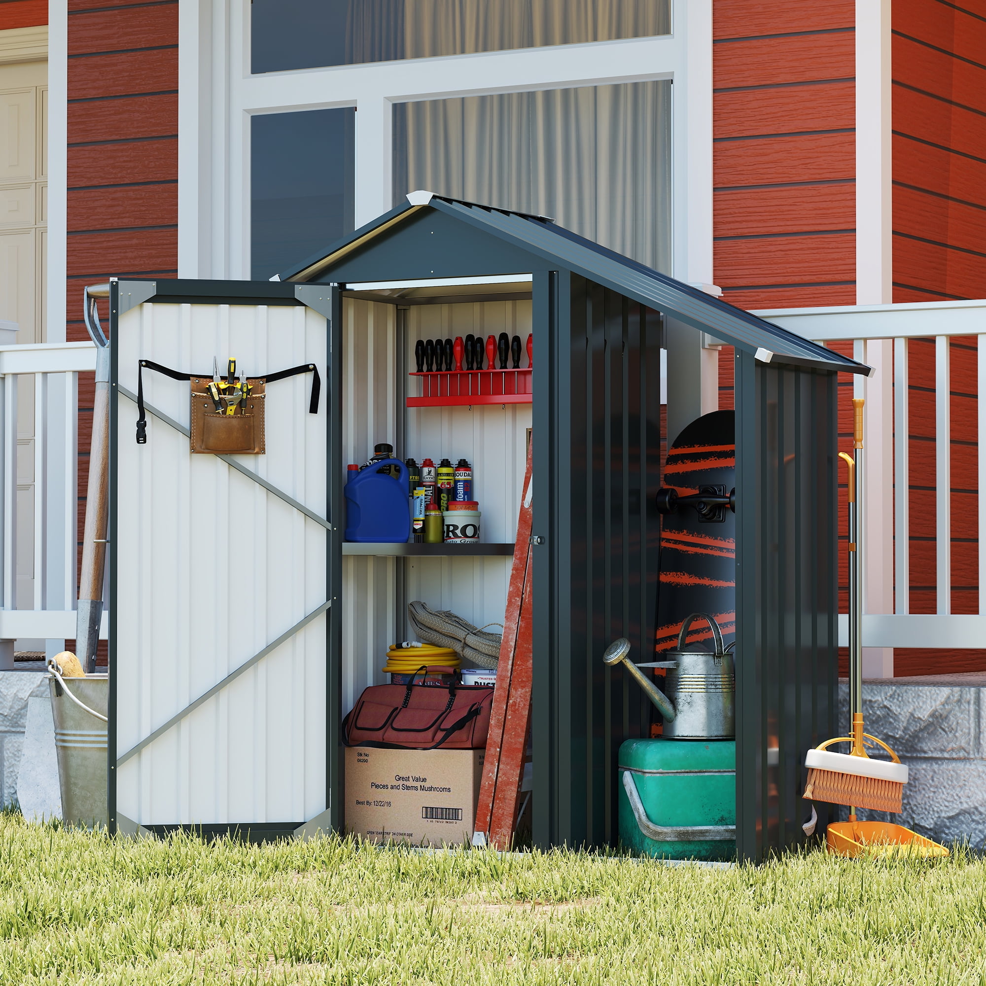 Enyopro Shed, 63" Compact Metal Storage Shed, Waterproof Galvanized ...