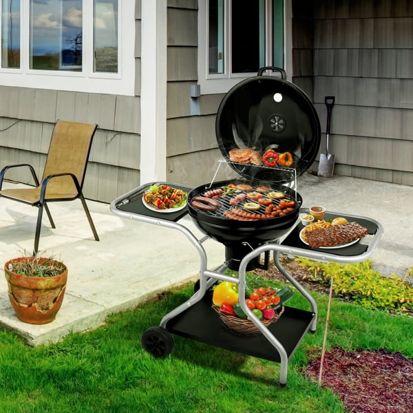 Enyopro versatile Charcoal Grill, with 2 Side Tables, Storage Shelf ...