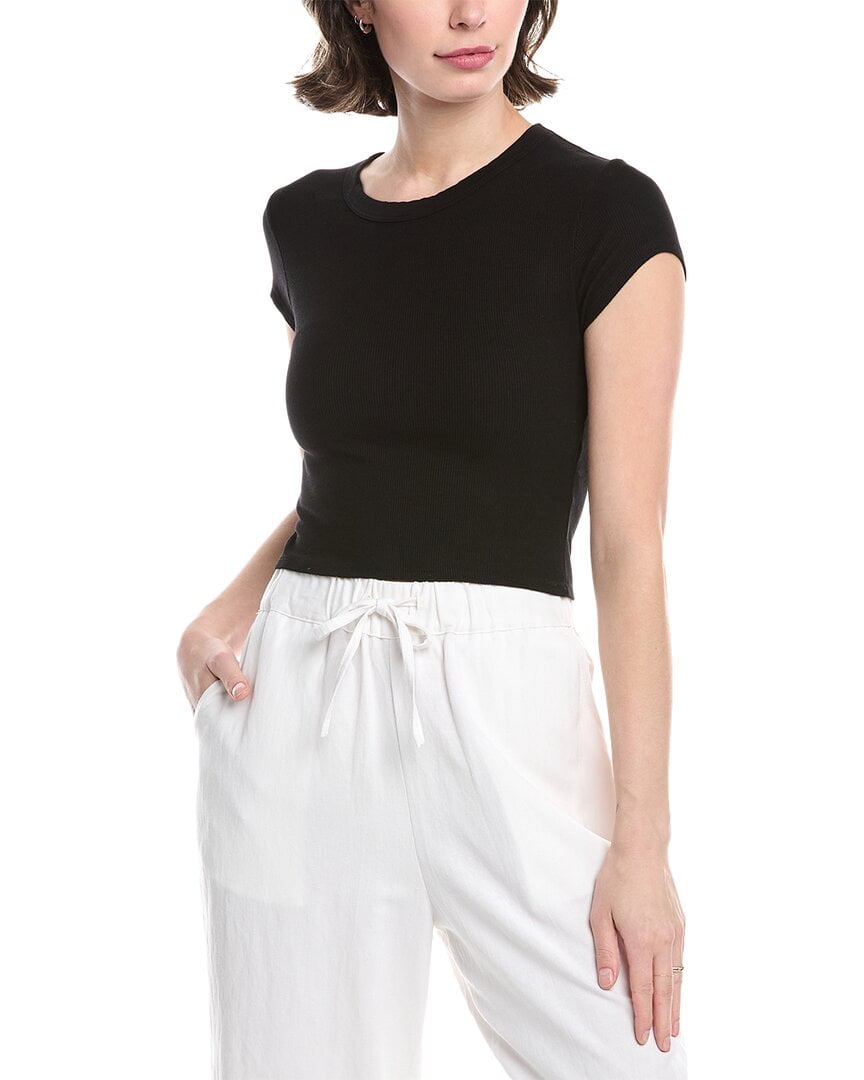 Enza Costa womens Knit Cropped Cap Sleeve Silk-Blend Top, xs, Black ...