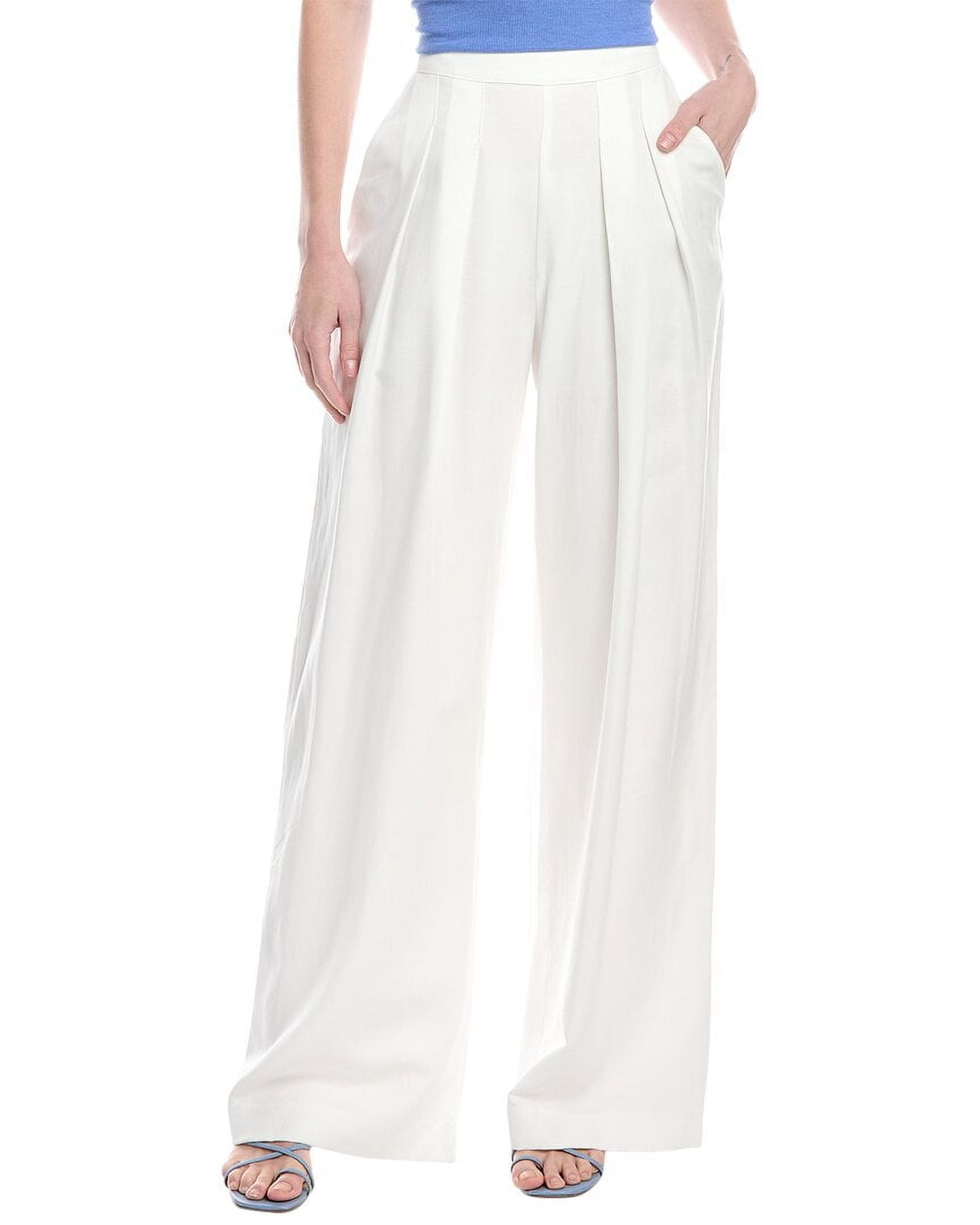 Enza Costa womens Twill Pleated Wide Leg Linen-Blend Pant, 2, White ...