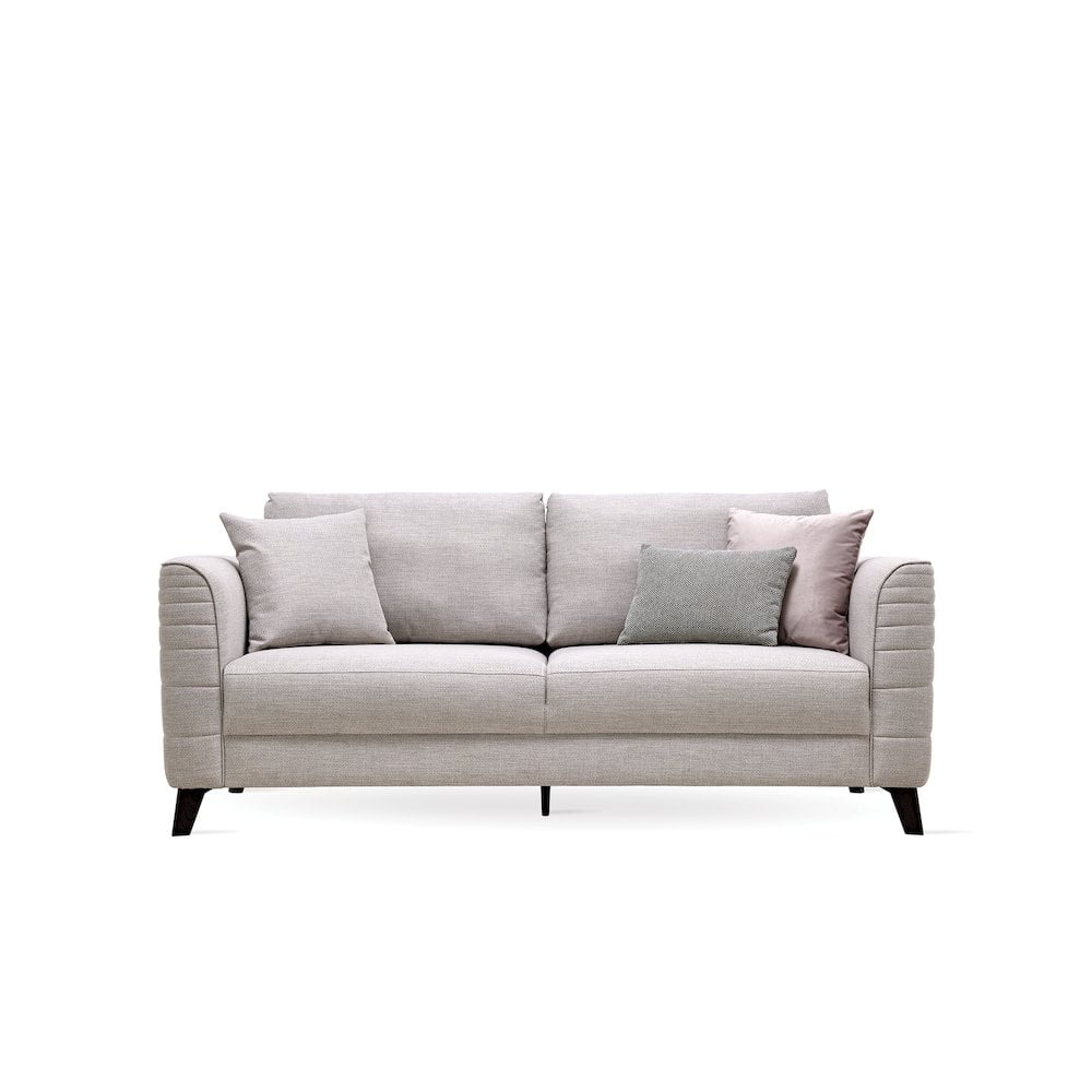 Enza Home Grace 3-Seater Fabric & Wood Sofa Bed in Cream/Black ...