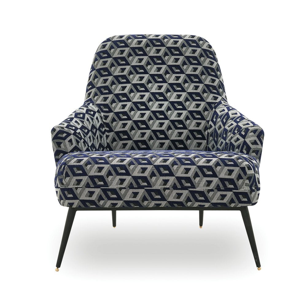 Enza Home Valdera Contemporary Wood & Fabric Armchair in Navy and Black ...