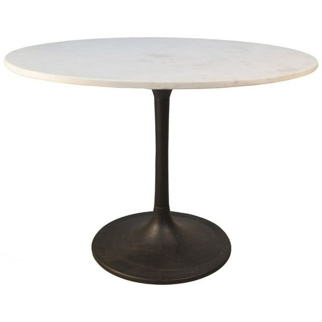 Enzo 40 Inch Round Marble Top Dining Table White Top with Black Base ...
