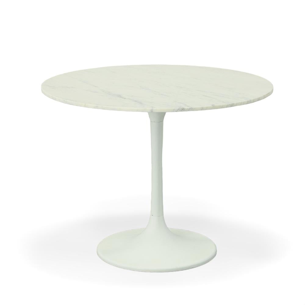 Enzo 40 Inch Round Marble Top Dining Table White Top with White Base ...