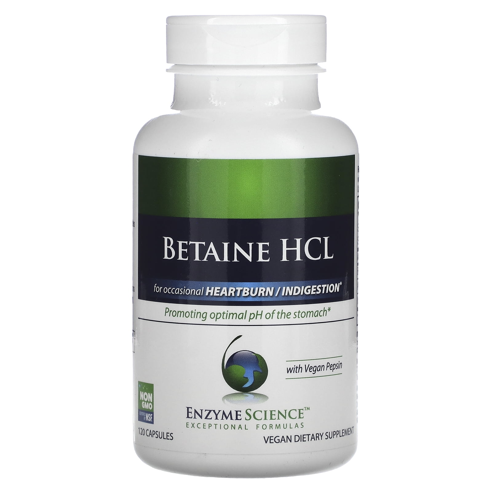 Enzyme Science Betaine HCL with Vegan Pepsin, 120 Capsules - Walmart.com
