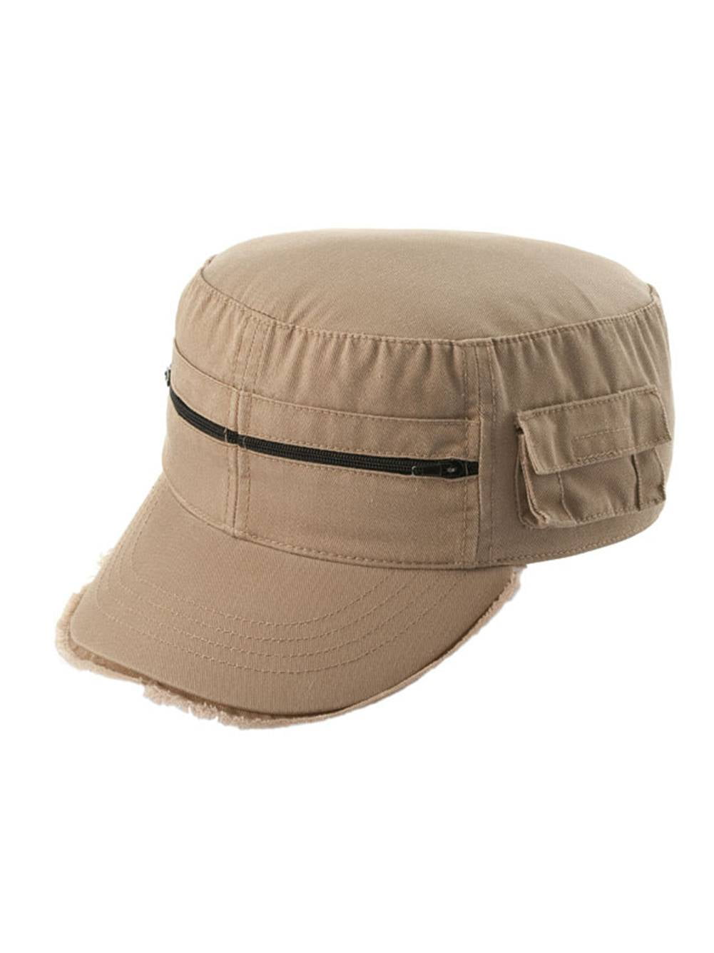 Enzyme Washed Cadet Twill Army Style Cap with Zipper, Khaki - Walmart.com