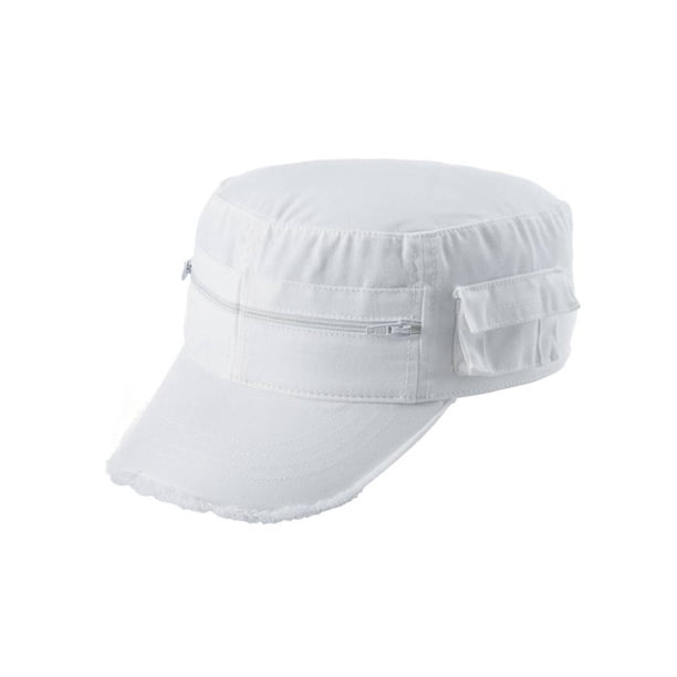 Enzyme Washed Cadet Twill Army Style Cap with Zipper, White - Walmart ...