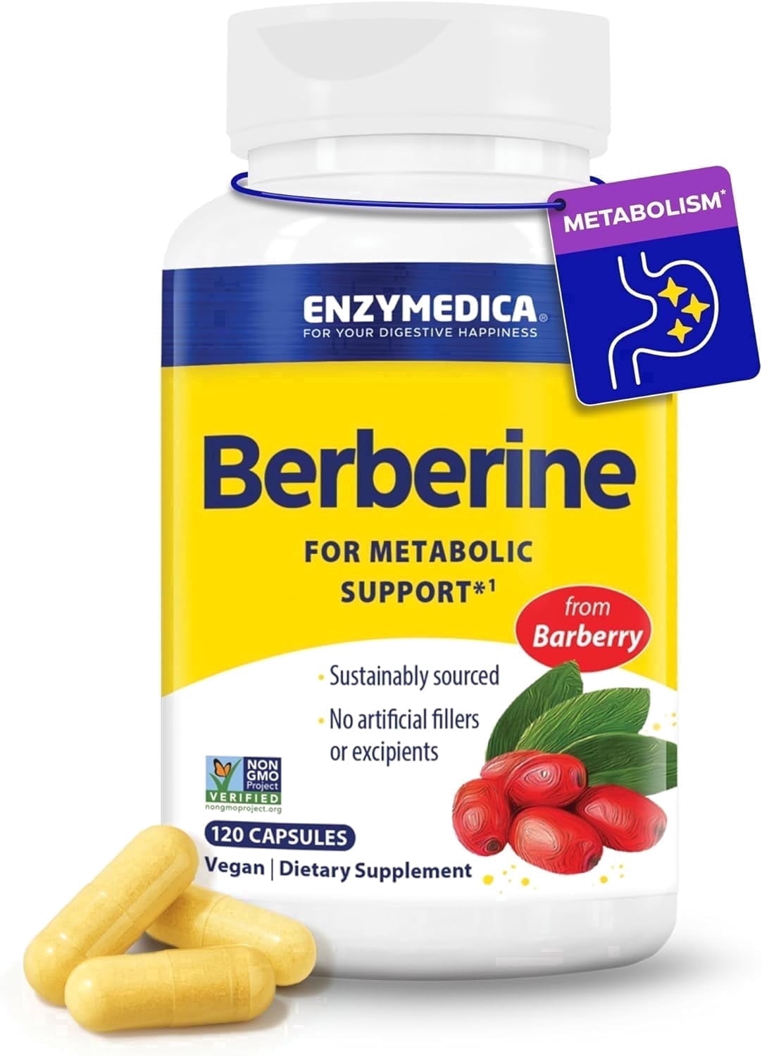 Enzymedica, Berberine Supplement HCl, 510mg, for Overall Health and ...