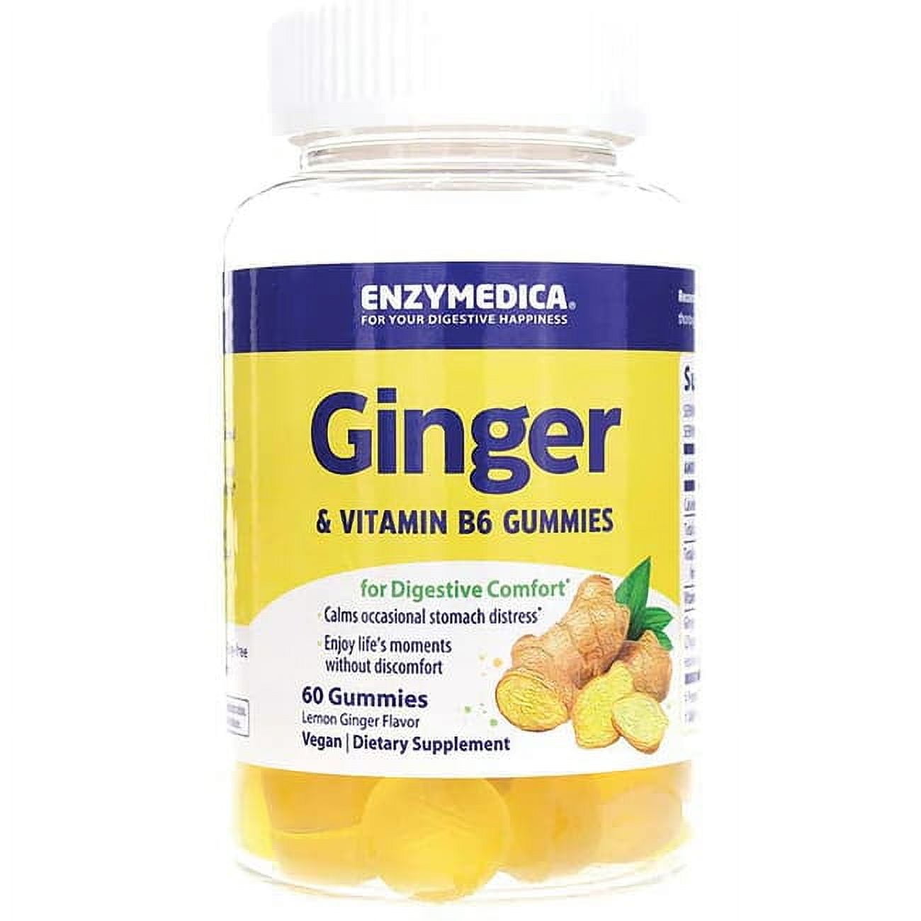 Enzymedica Ginger Gummies, Vitamin B6, Vegan Nausea Relief, Immune ...