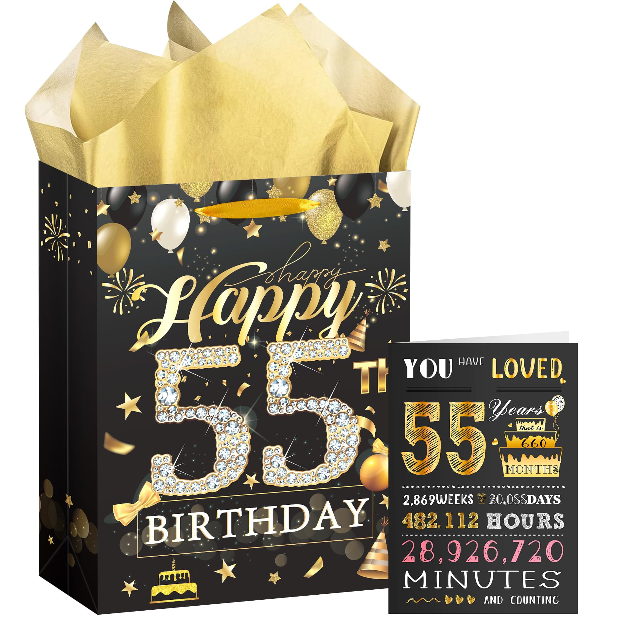 EoBeCy 55th Birthday Gift MSF2 Bag: Black Gold Happy Birthday Gift Bag ...